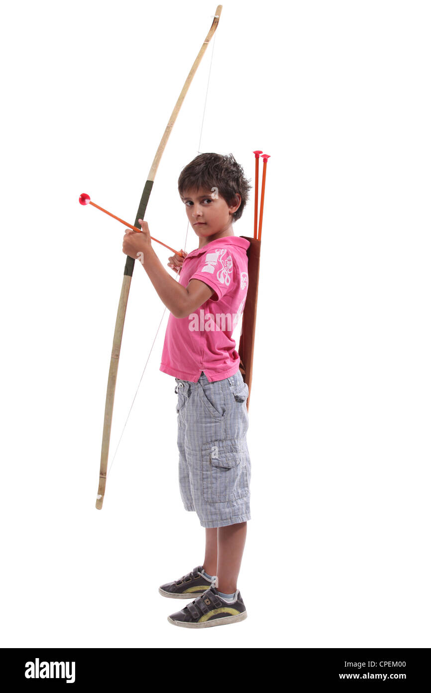 Young boy with a large bow and arrow Stock Photo - Alamy