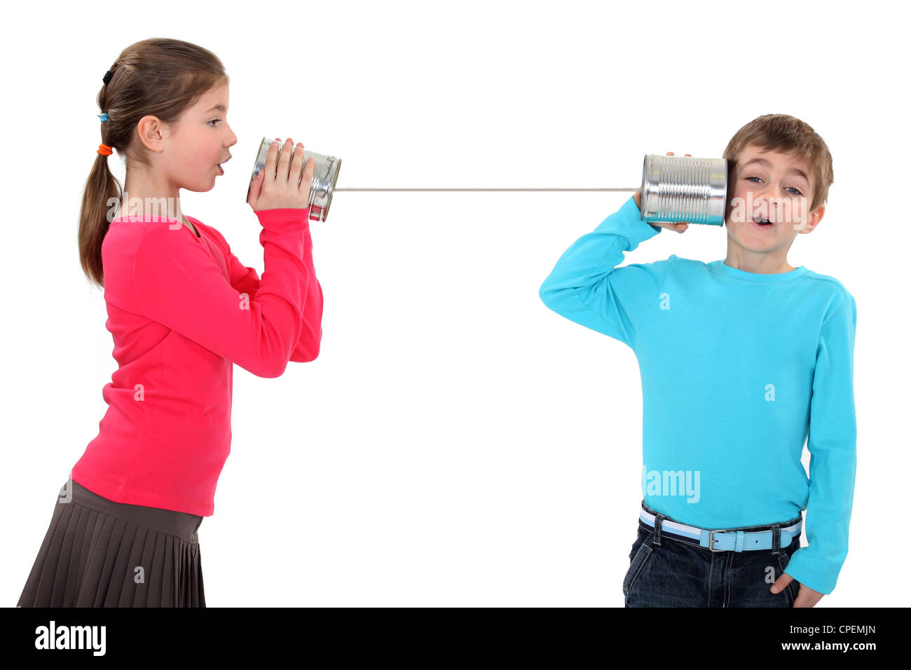 Tin can telephone Stock Photo - Alamy