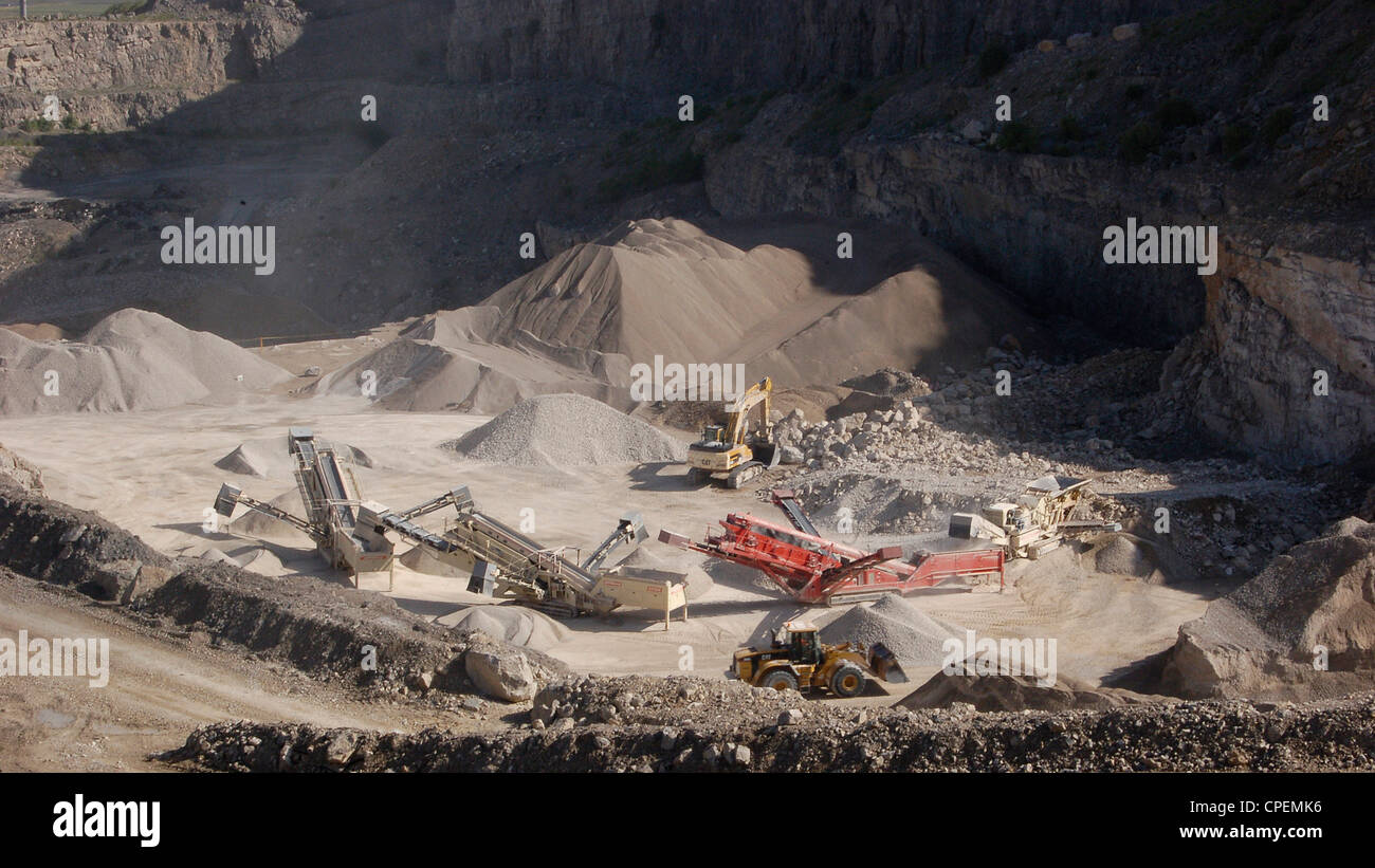 A view of Sandside Quarry Cumbria with heavy equipment crushing and ...