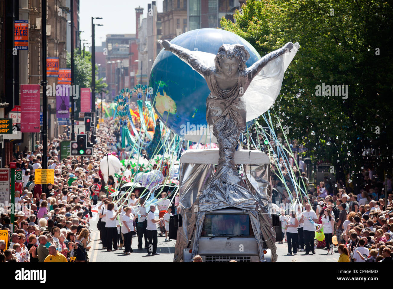 First ever Manchester Day parade on Deansgate Manchester UK Stock Photo ...