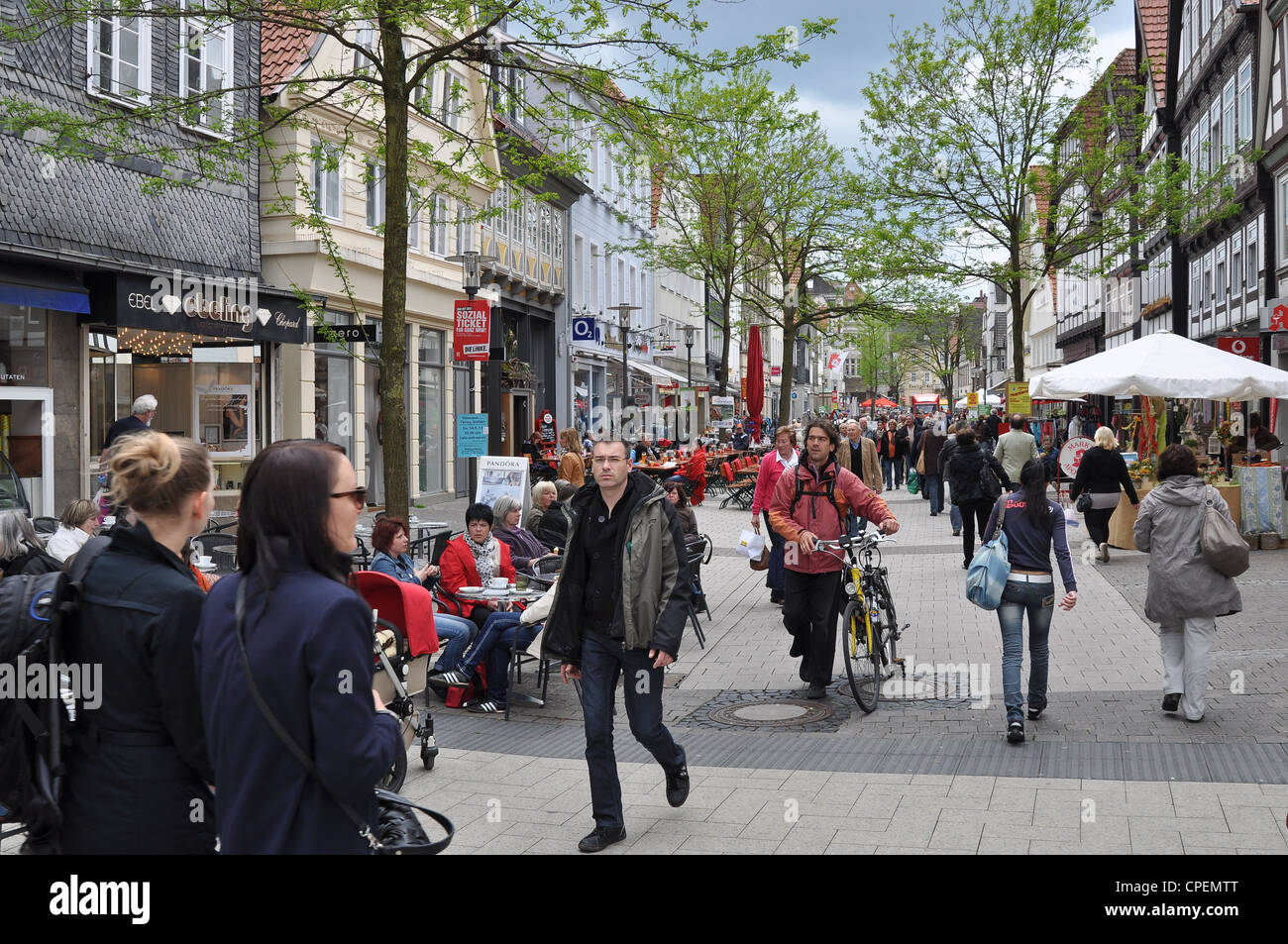 A pedestrian street in Germany, in a typical city, showing an active ...