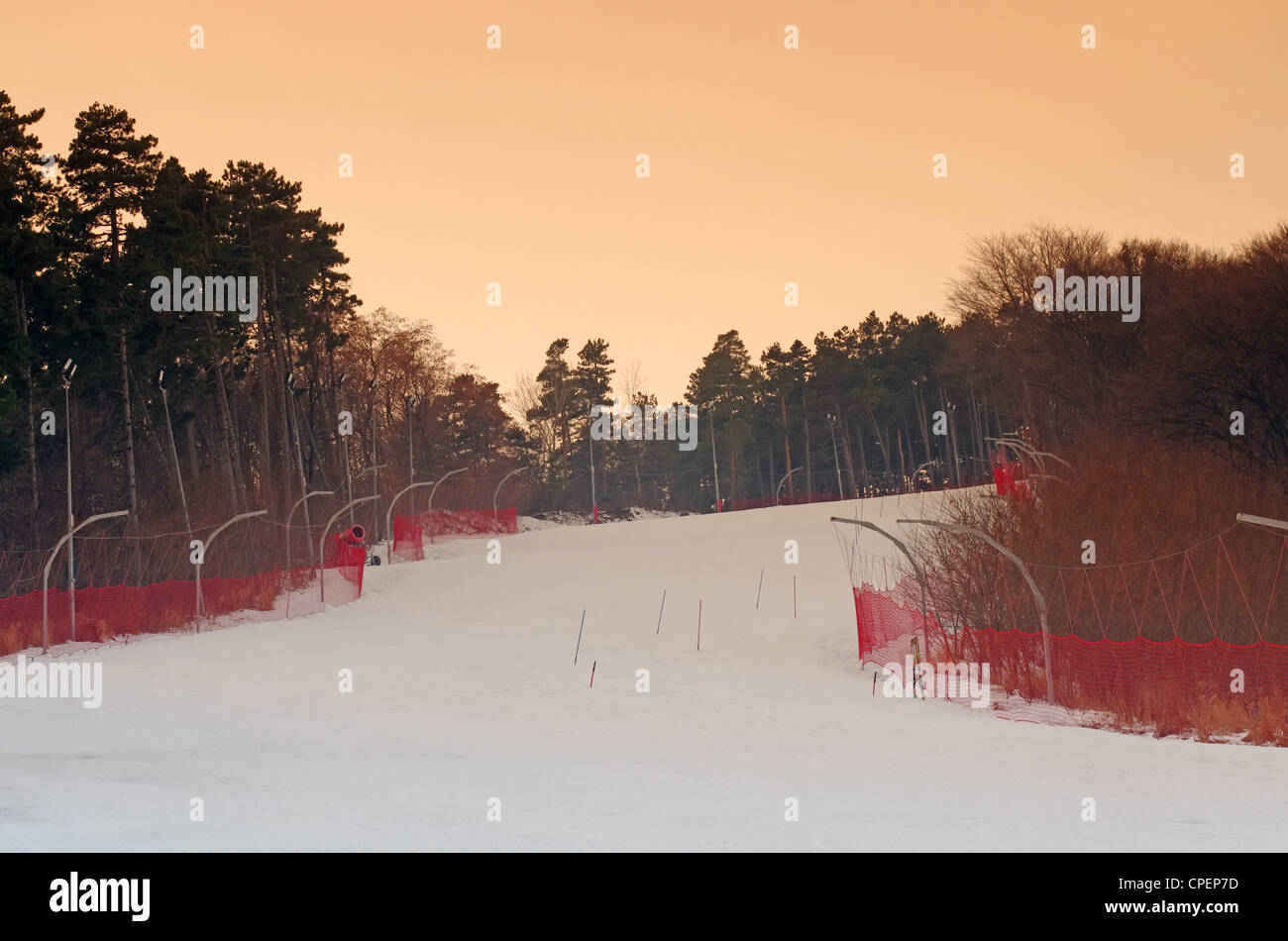 Ski and snowboard track in a winter resort Stock Photo - Alamy