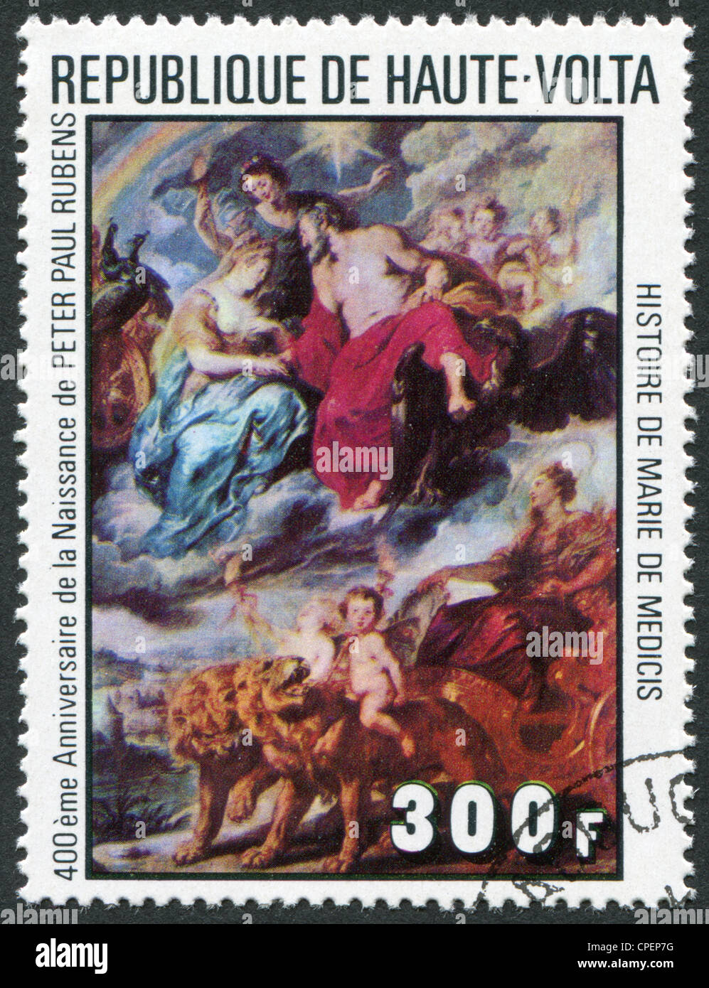 A stamp printed in the Republic of Upper Volta, shows a painted picture ...