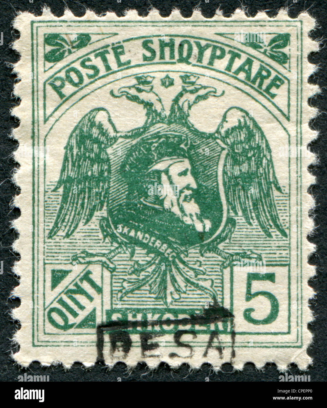 Depicts an eagle bicapital and ruler of Albania, George Kastrioti ...