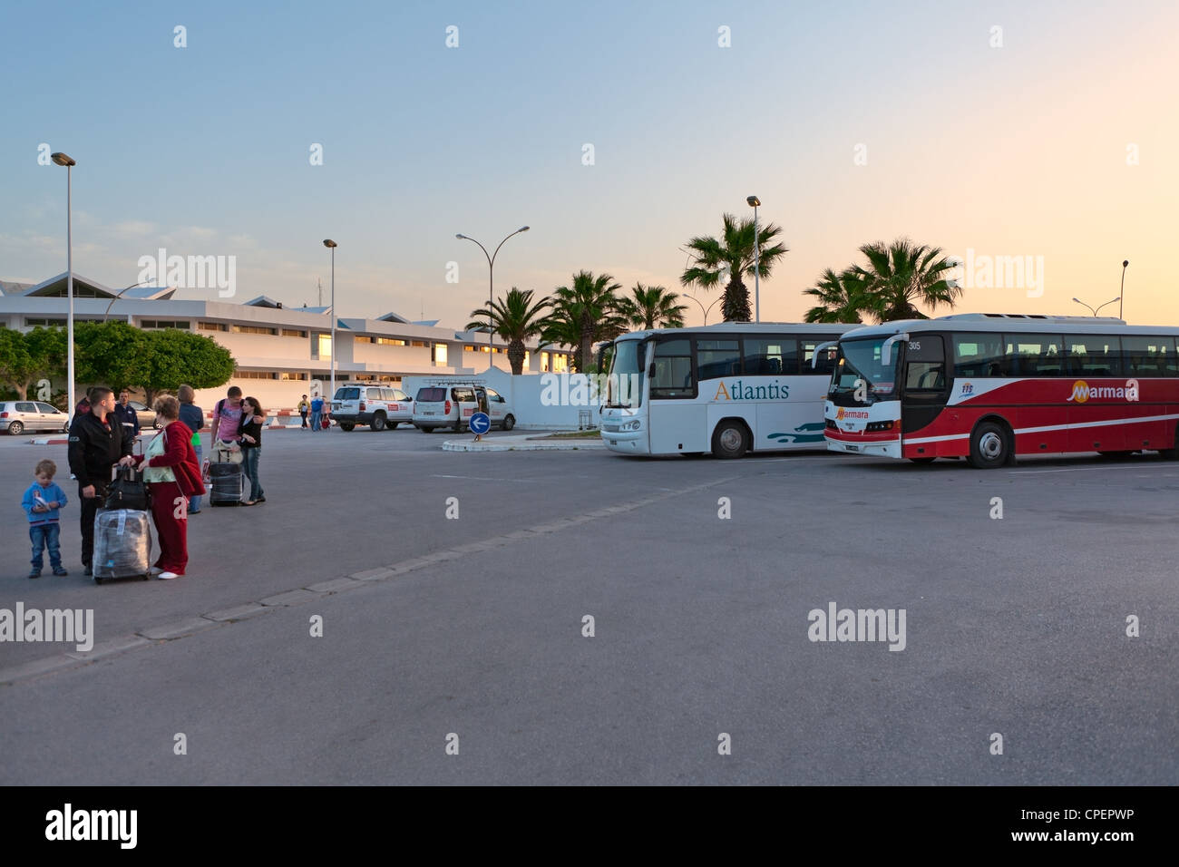 People waiting bus transfer from Monastir International airport in ...