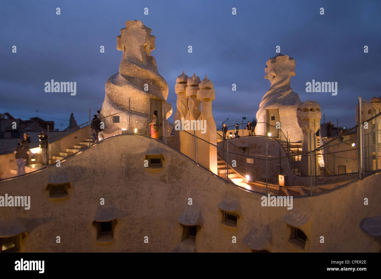 Rooftop terrace of Casa Pedrera, designed by Antoni Gaudi, Barcelona ...