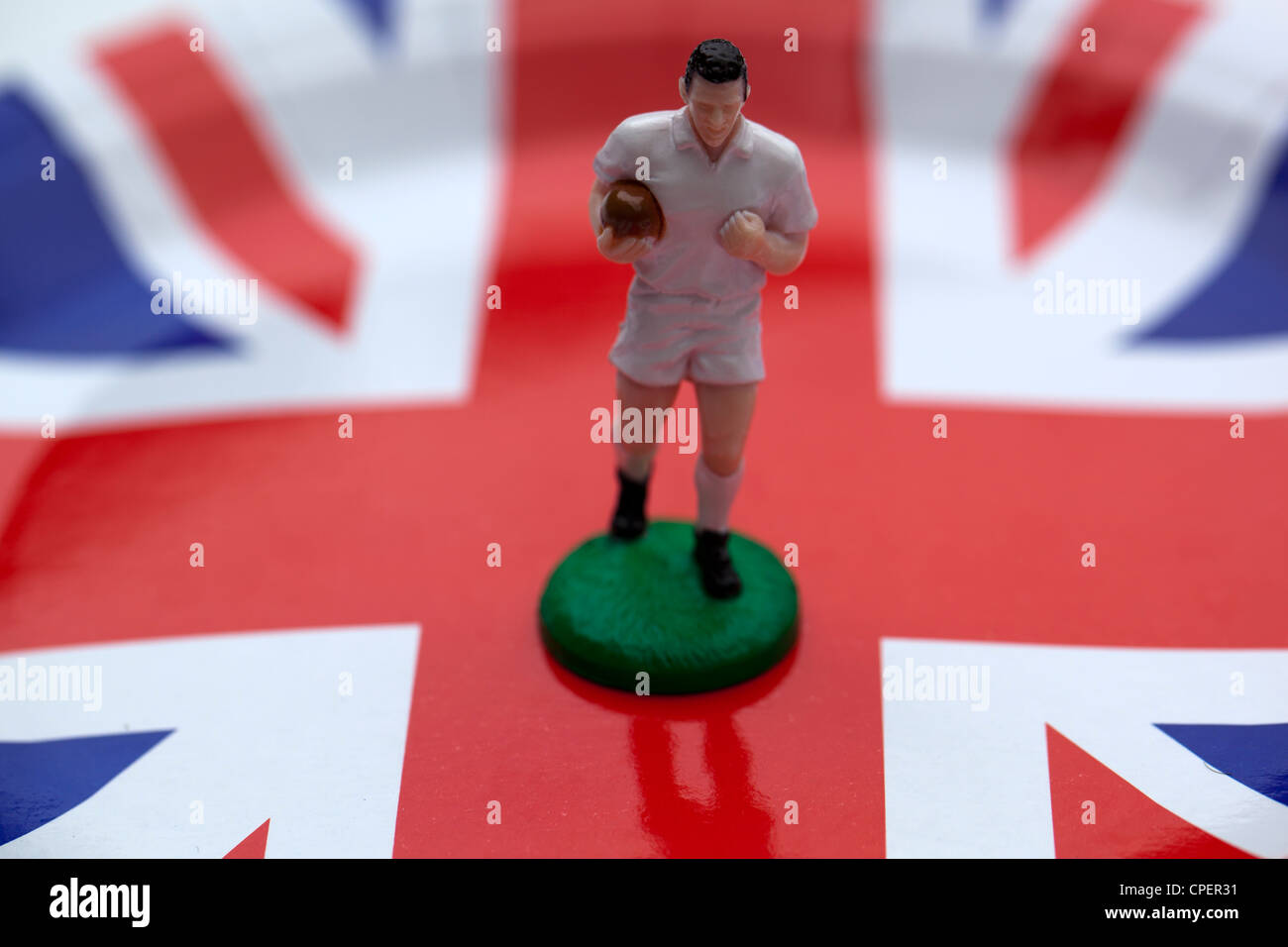 Model Rugby Player on union jack background Stock Photo - Alamy