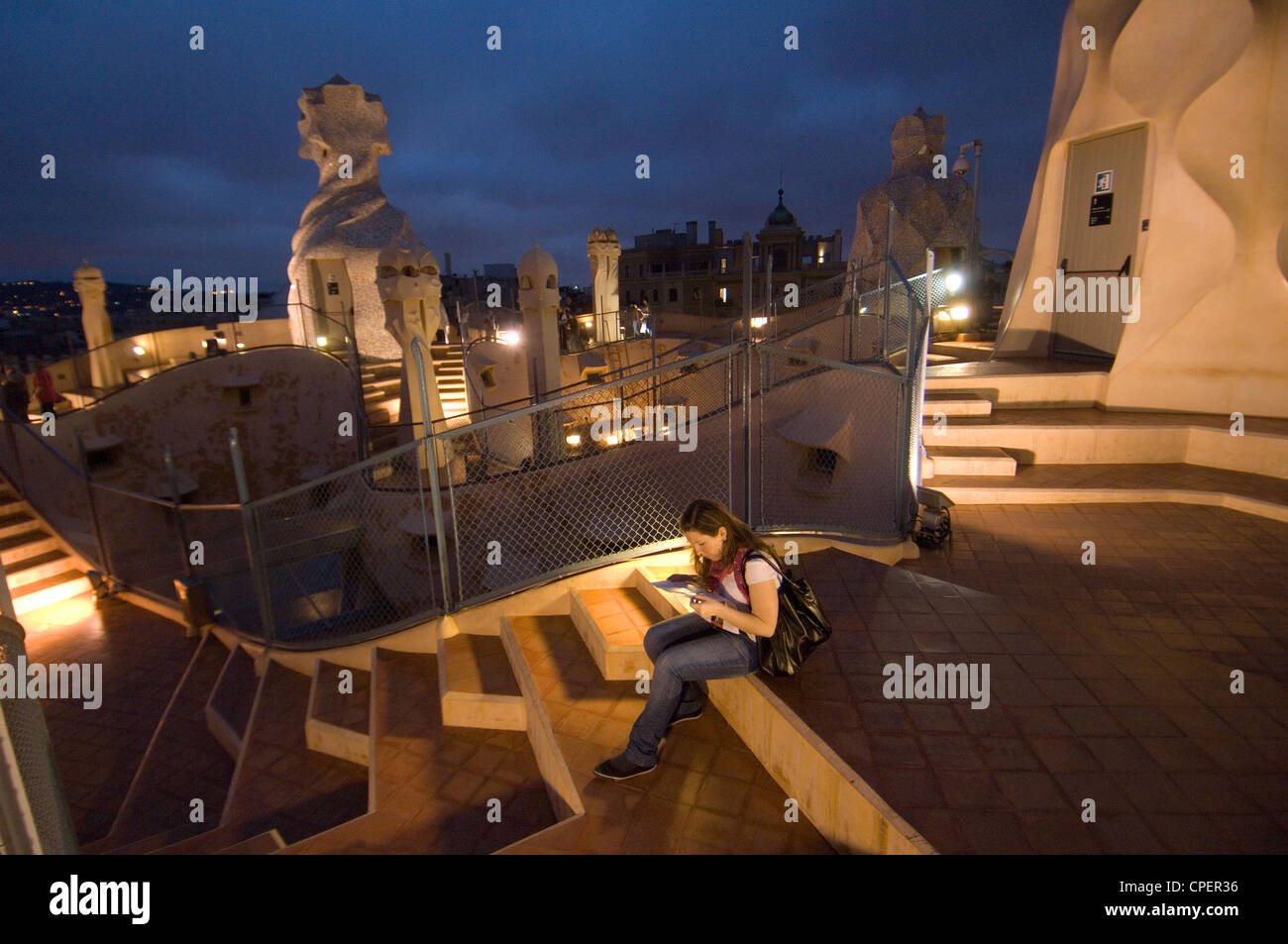 Rooftop terrace of Casa Pedrera, designed by Antoni Gaudi, Barcelona ...