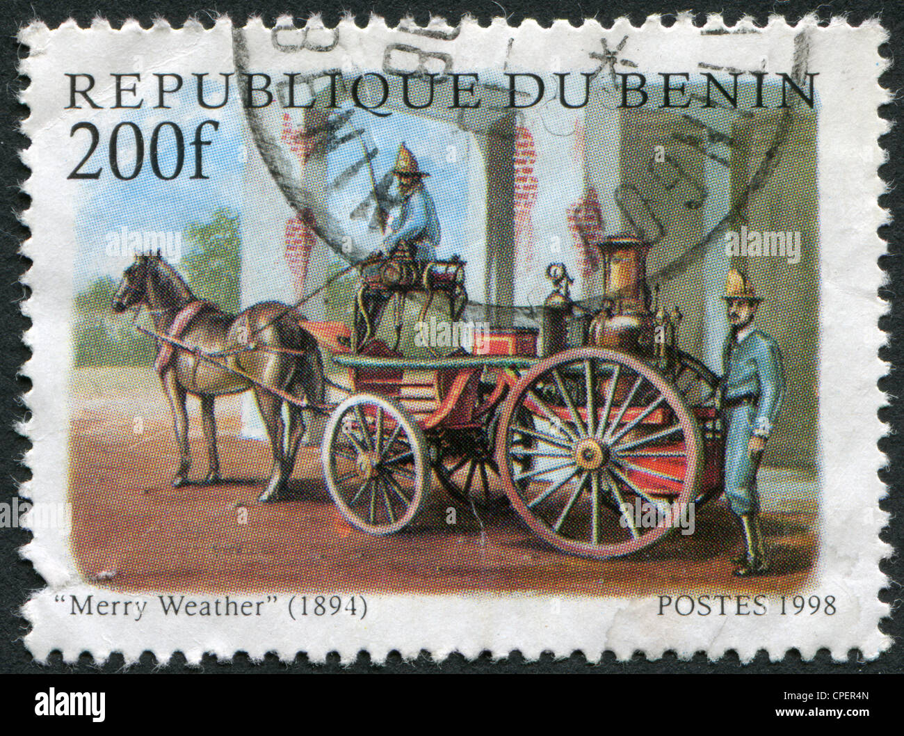 BENIN-CIRCA 1998: Postage stamps printed in Benin, shows the old fire ...