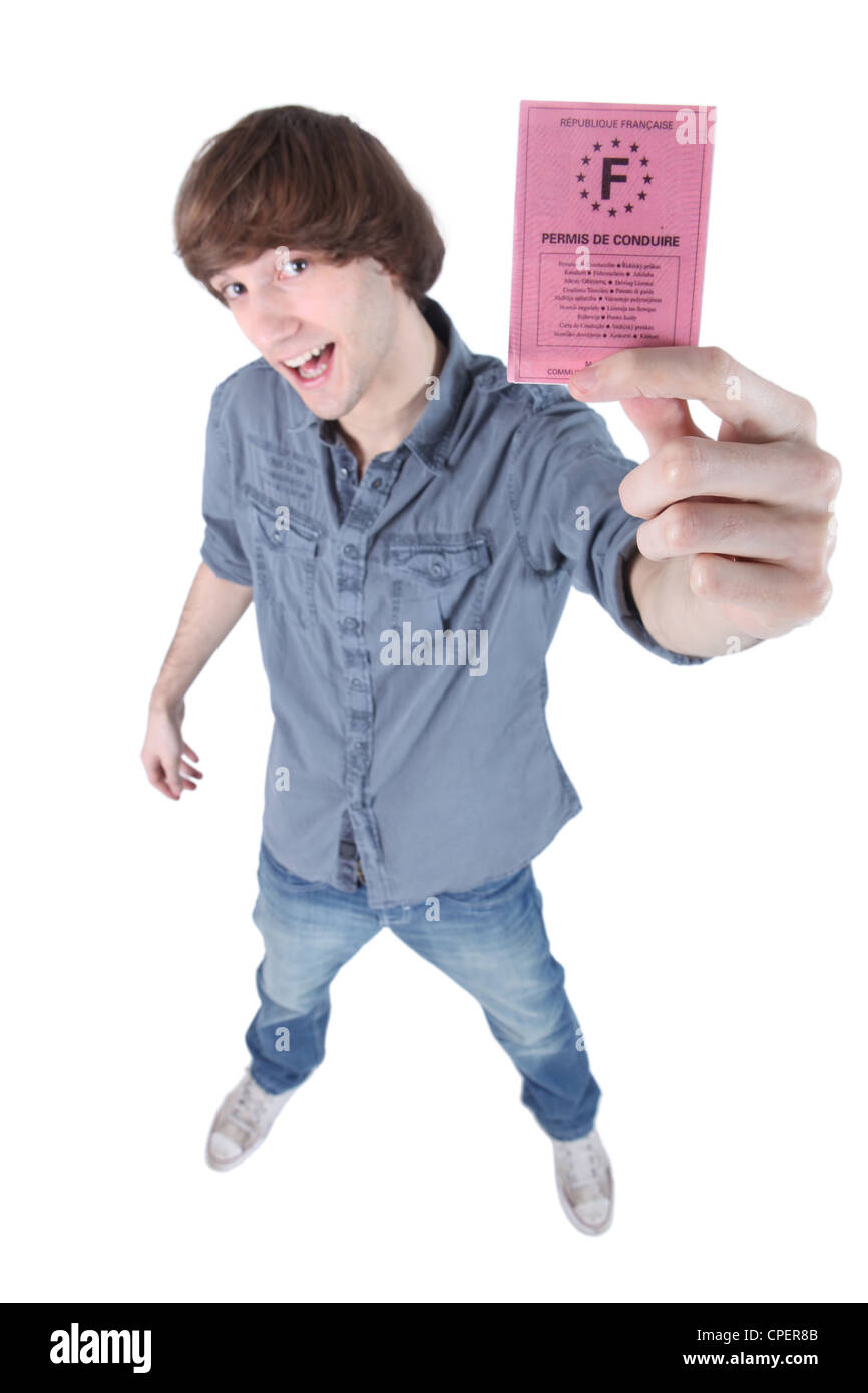 Boy showing driving licence Stock Photo - Alamy