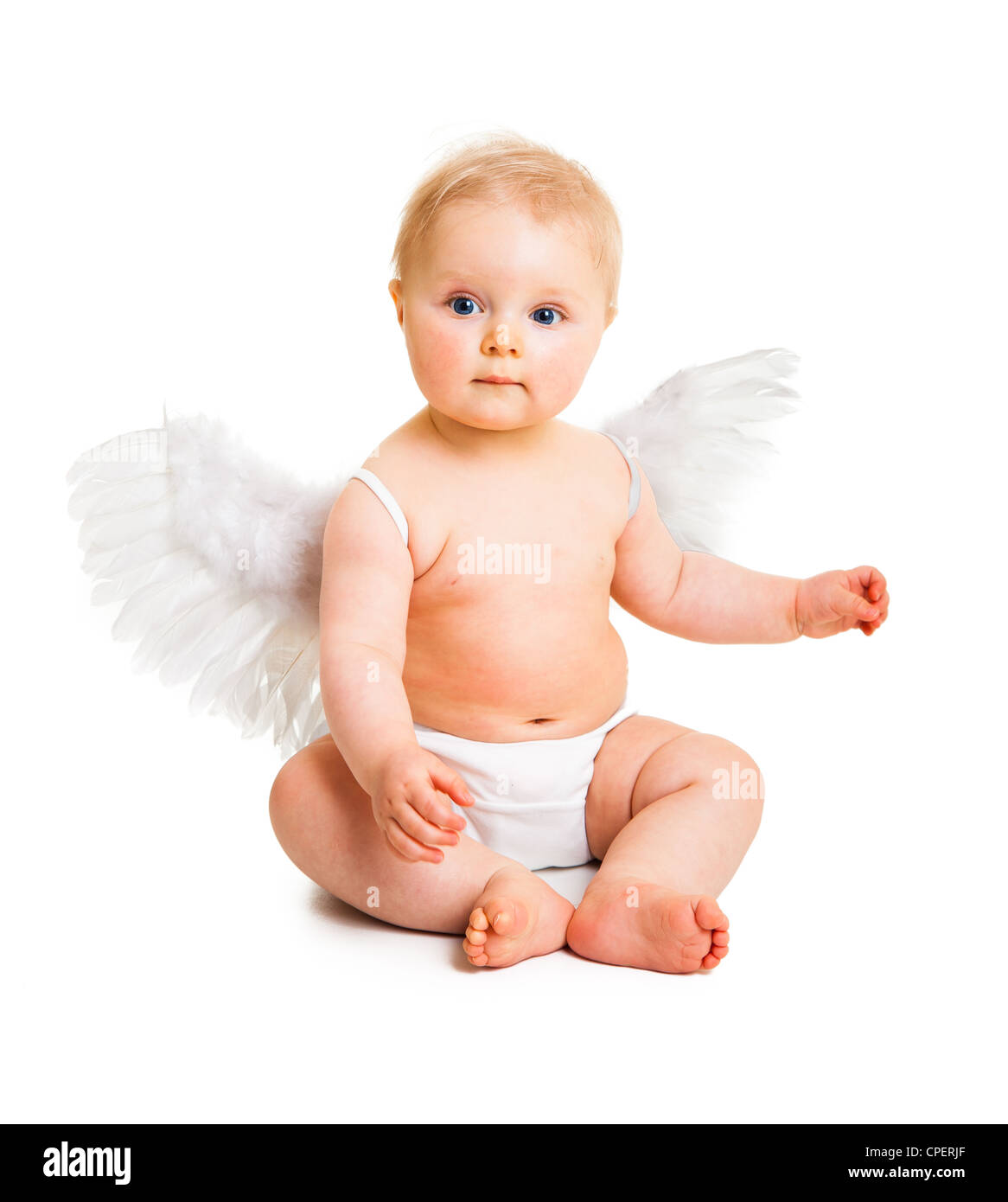 Cute infant angel with wings isolated on white Stock Photo - Alamy