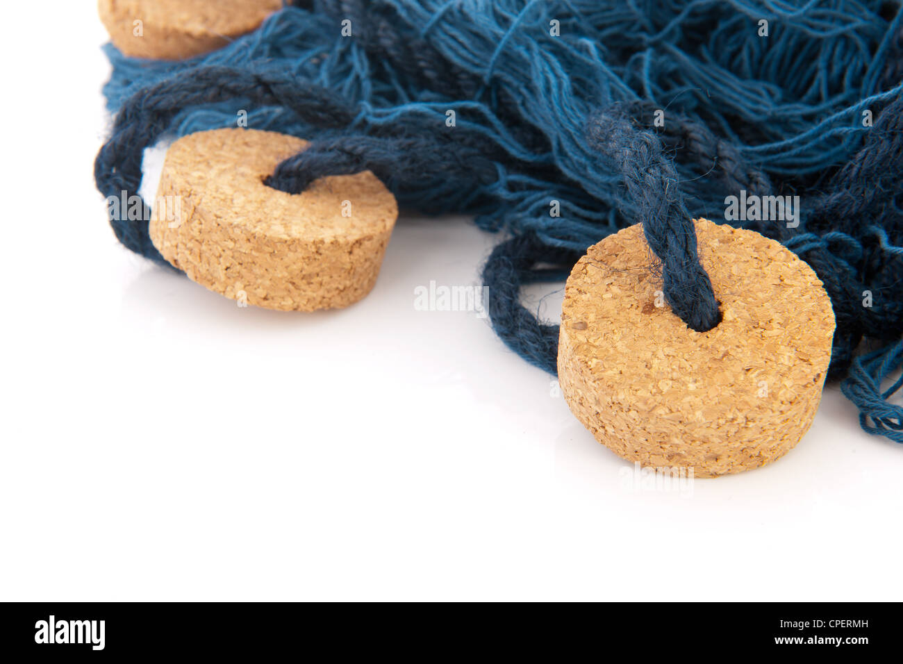 Detail blue fishing net with corks Stock Photo - Alamy