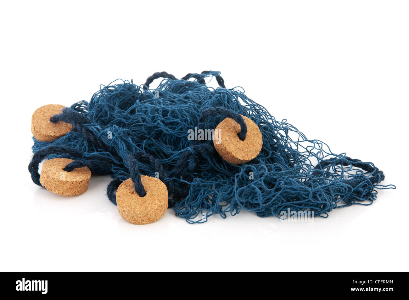 Blue fishing net with corks isolated over white background Stock Photo ...