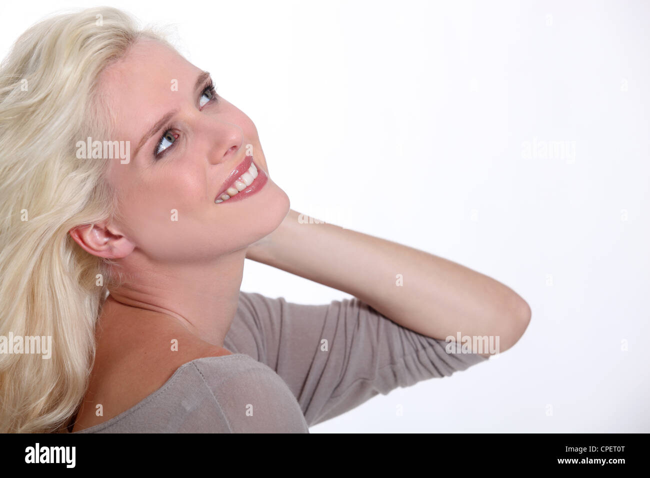 Profile of happy blond woman Stock Photo - Alamy