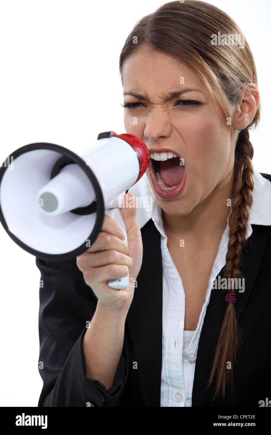 young screaming in megaphone Stock Photo - Alamy