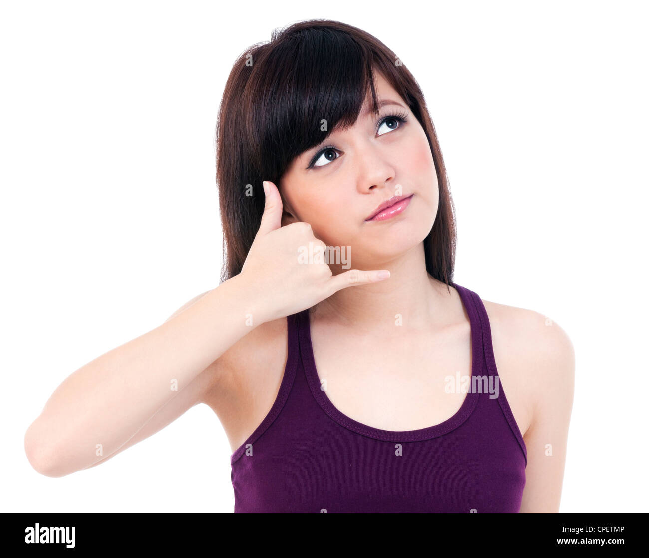 Attractive young female making a call me gesture Stock Photo - Alamy Attractive young female making a call me gesture Stock Photo - Alamy