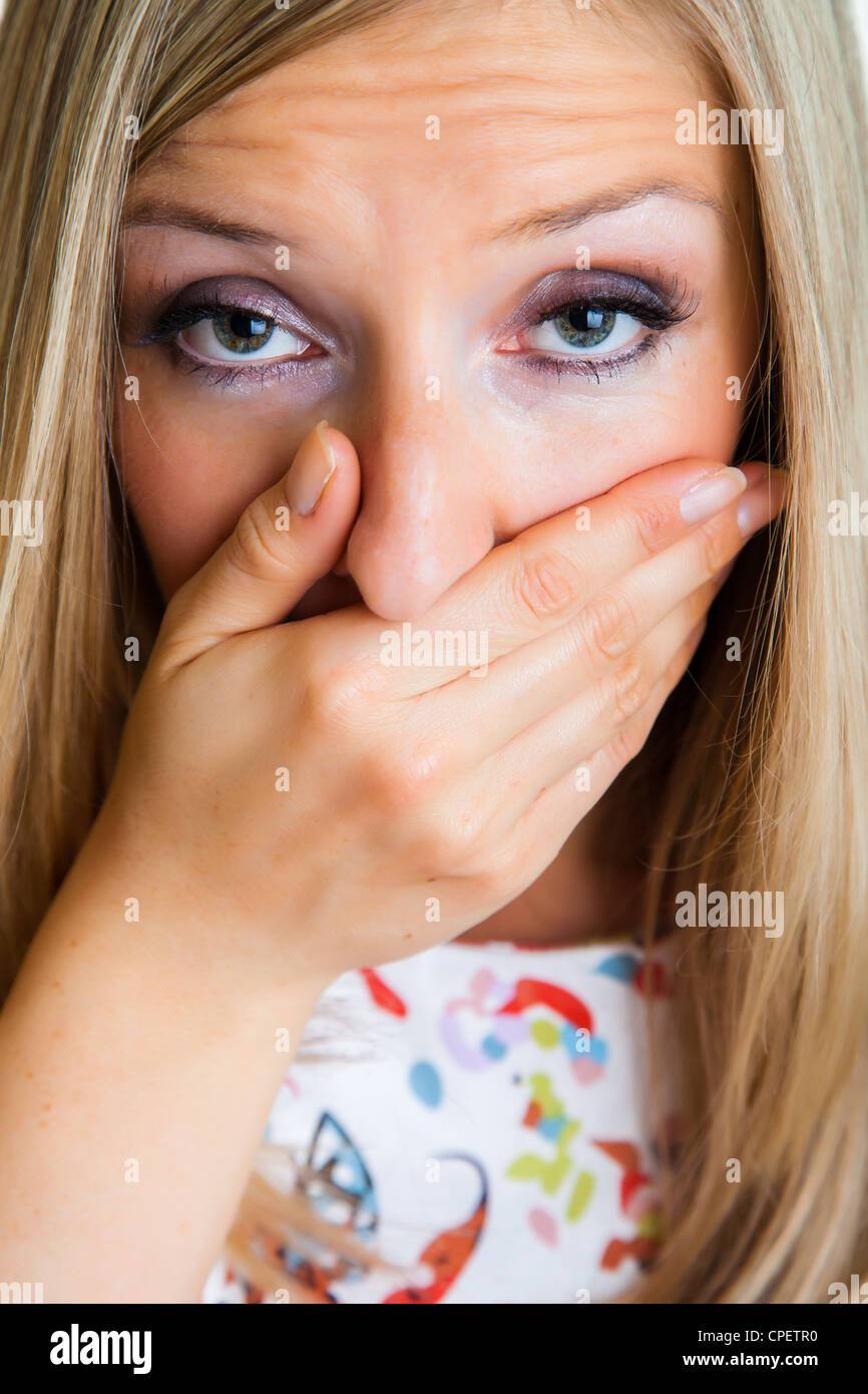 Gossip concept with woman isolated on white Stock Photo - Alamy