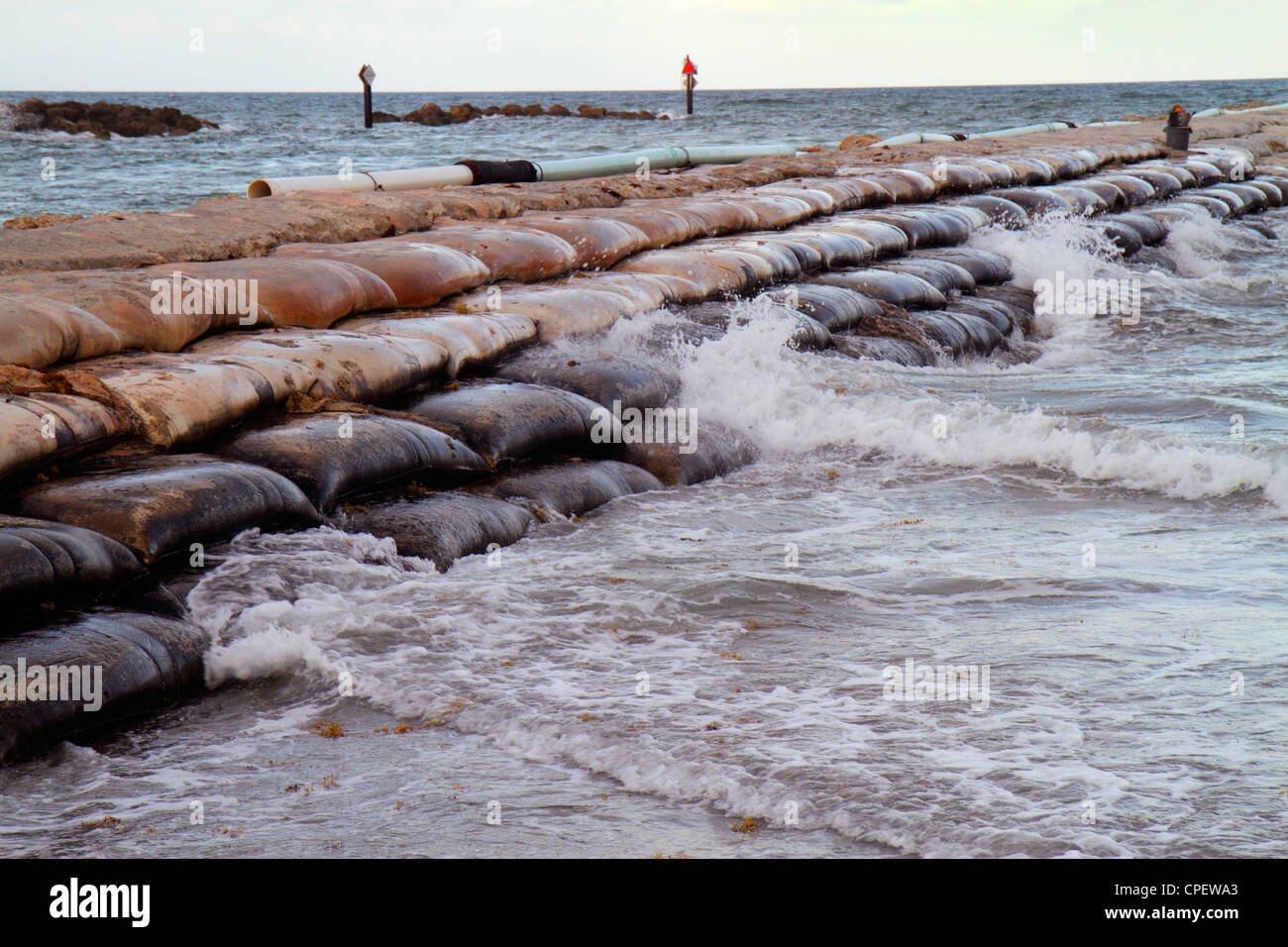 Boca Raton Florida,Palm Beach County,Atlantic Ocean water shore,cement ...