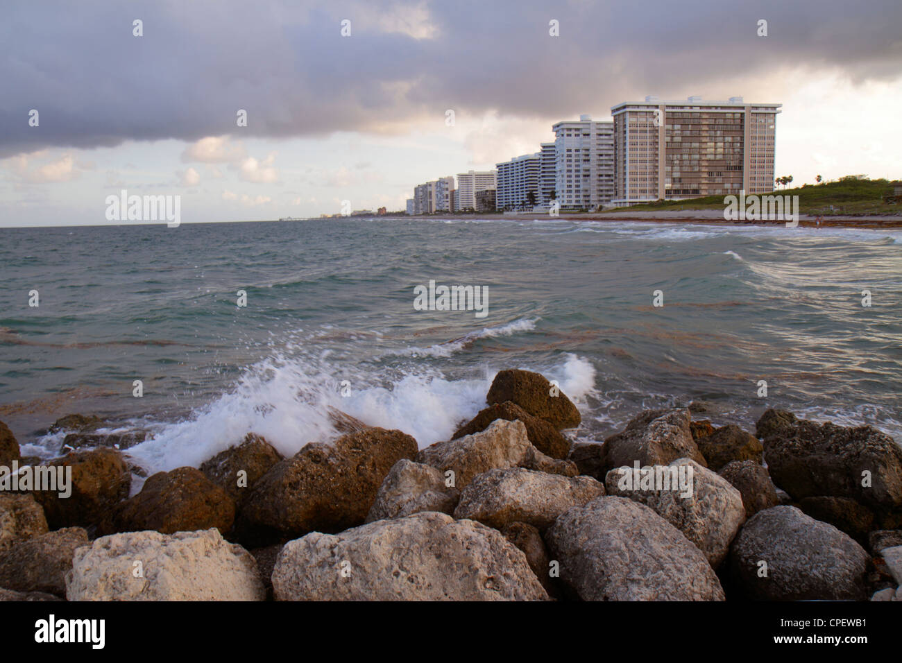 Boca Raton Florida,Palm Beach County,Atlantic Ocean water shore,cement ...