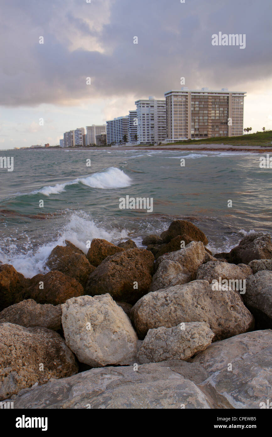 Boca Raton Florida,Palm Beach County,Atlantic Ocean water shore,cement ...