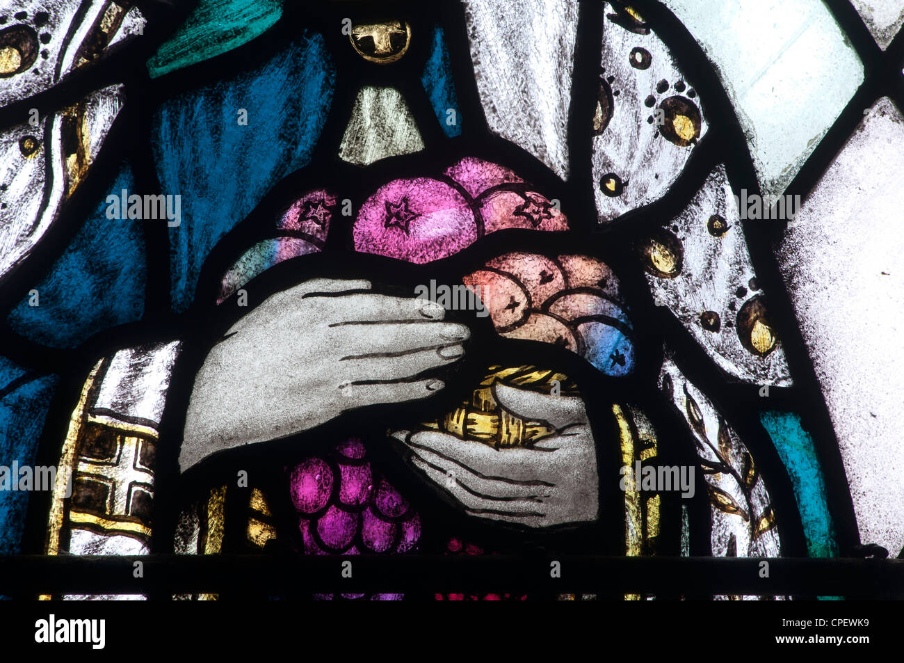 Charity stained glass detail, St. Michael`s Church, Claverdon ...