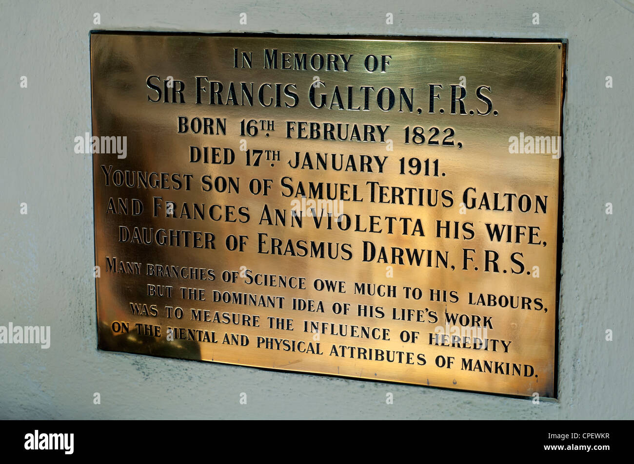 Sir Francis Galton plaque, St. Michael`s Church, Claverdon ...
