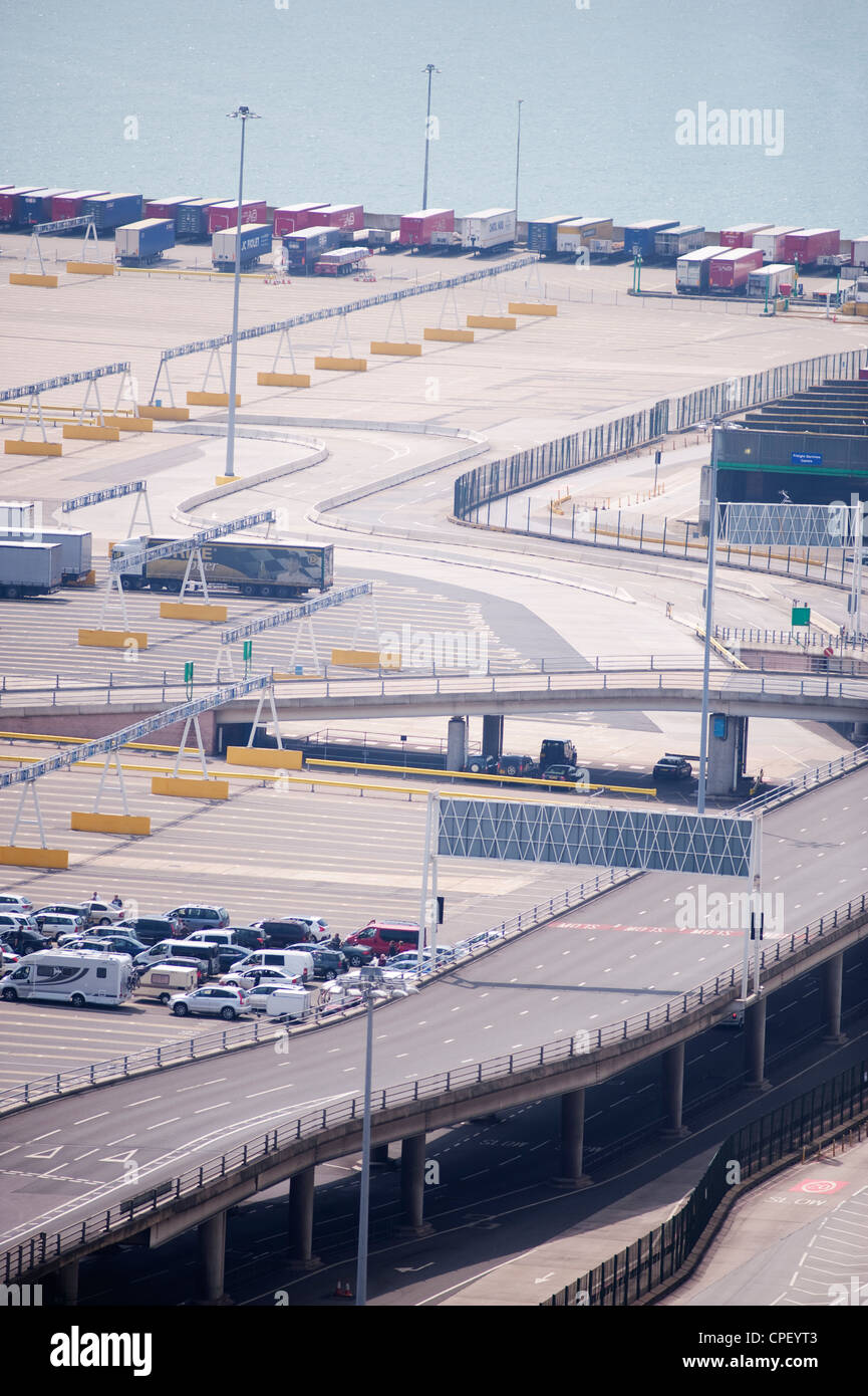 Loading ramps and vehicles at the Port of Dover in southern England on ...