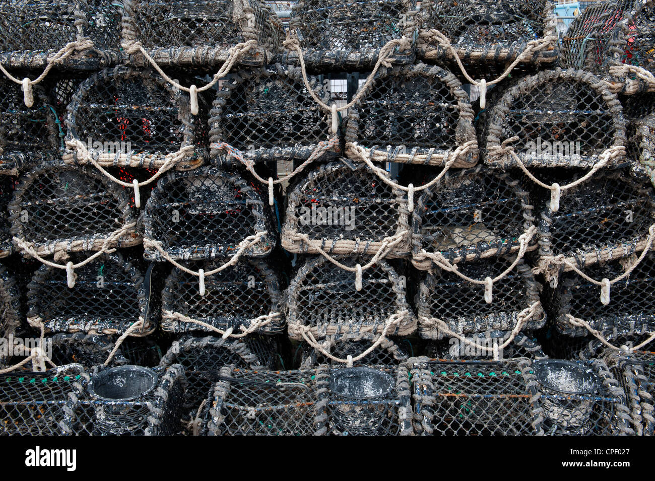 Stacked lobster fishing pots. Devon, England Stock Photo - Alamy