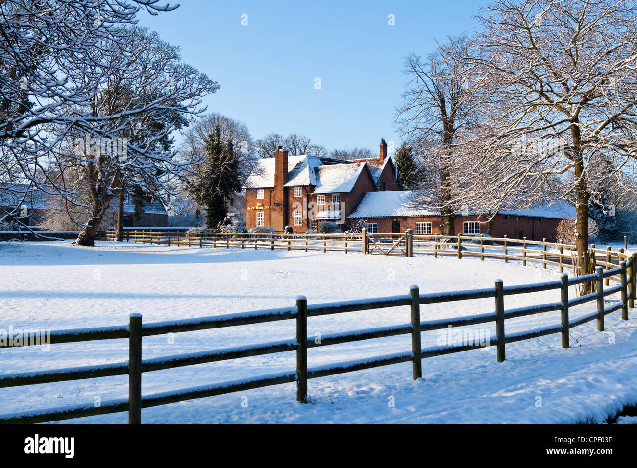 The Black Horse pub, Castle Rising, King's Lynn, Norfolk, UK on clear ...