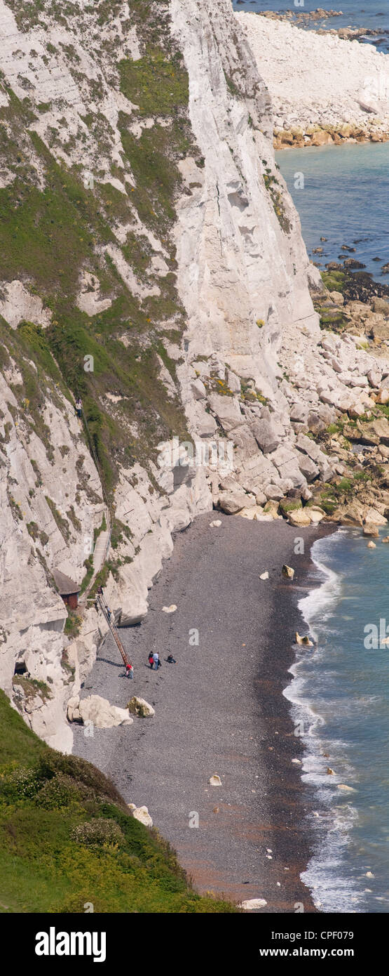 Langdon Stairs leading steeply down the face of the white cliffs of ...
