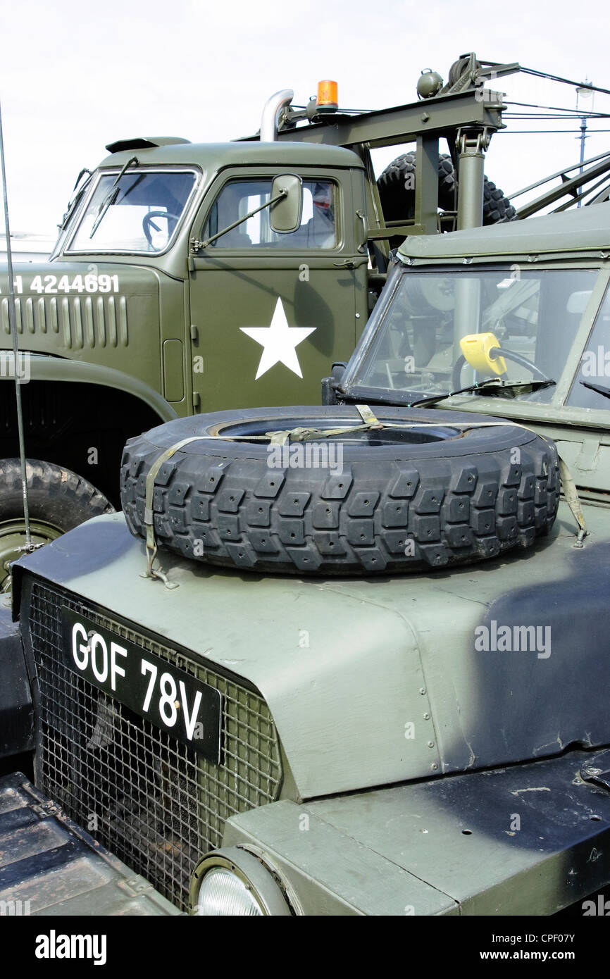Veteran military vehicles at a classic vehicle gathering in North Wales ...