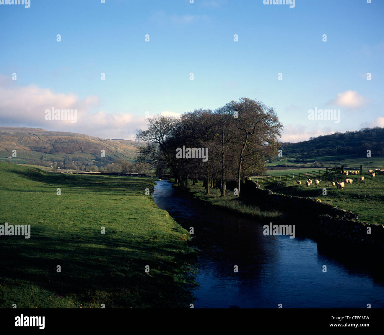 Austwick Beck with Studrigg Scar and Long Scar in the background winter ...