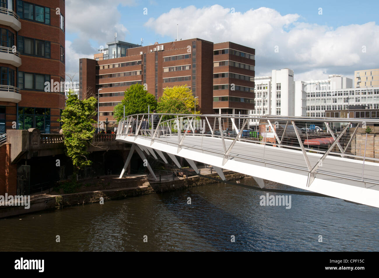 The Spinningfields footbridge over the river Irwell, between Manchester ...