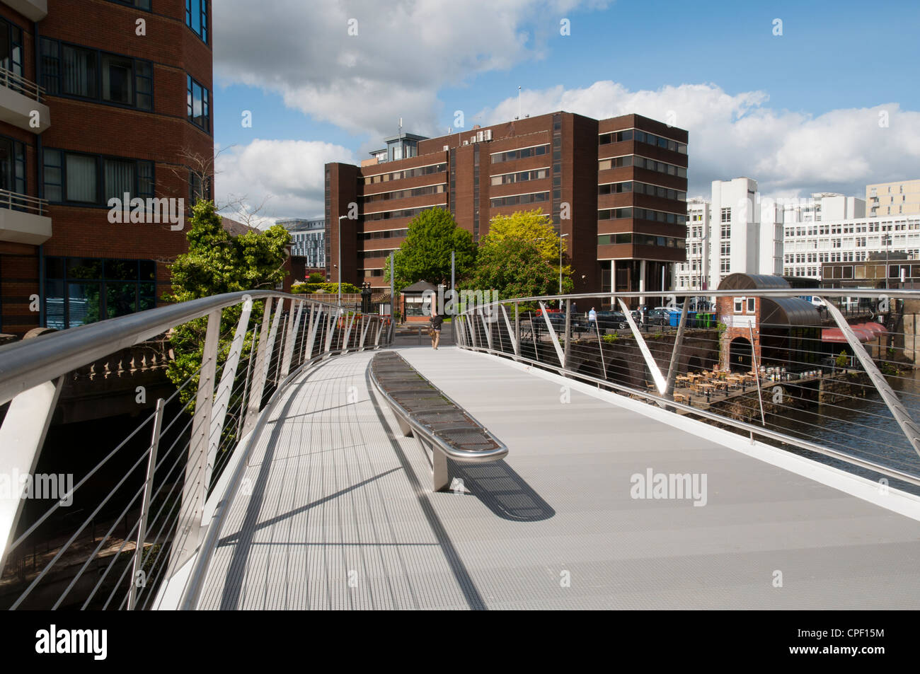 The Spinningfields footbridge over the river Irwell, between Manchester ...