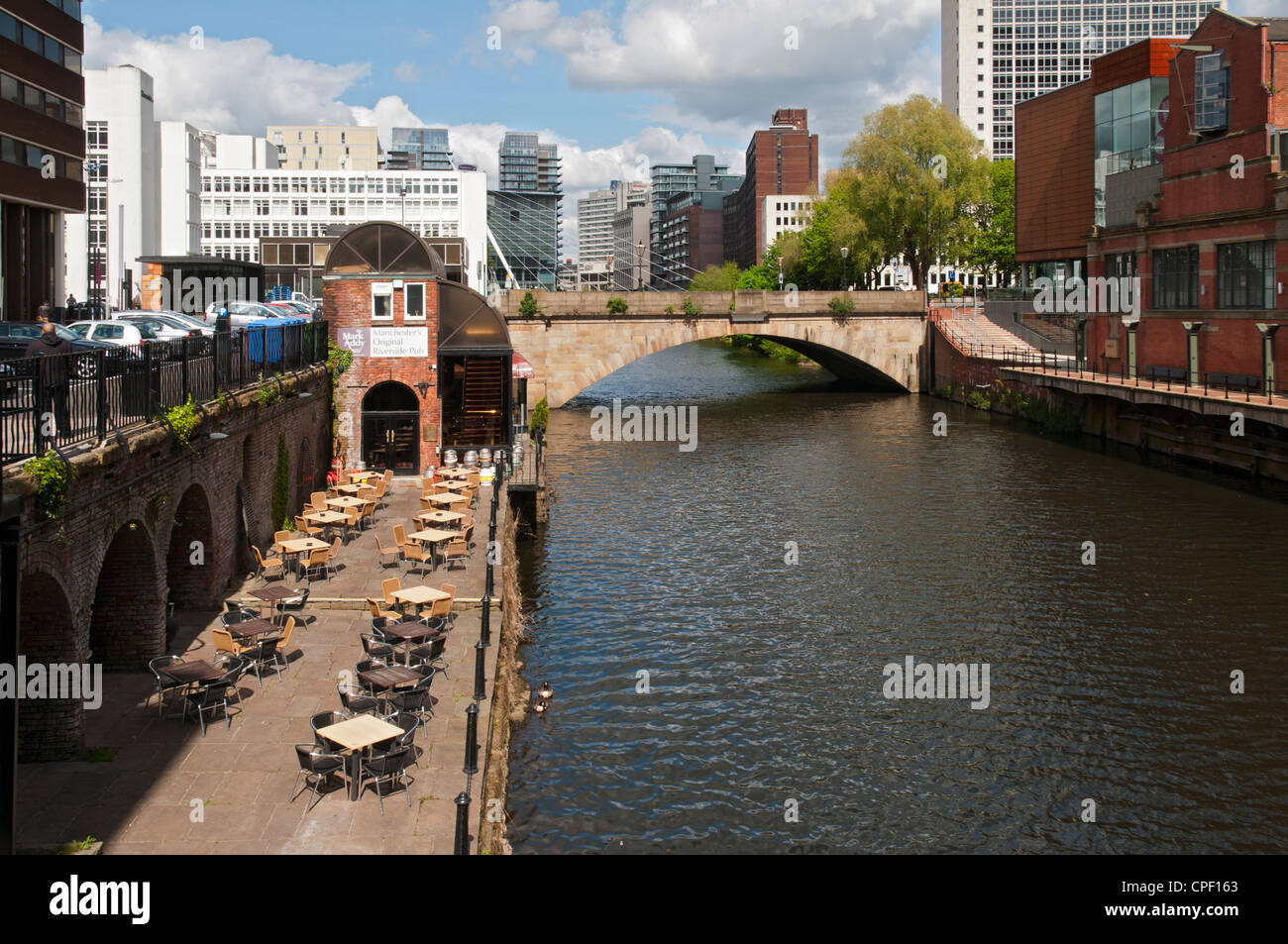 The Mark Addy pub, by the river Irwell, Salford, Manchester, England ...