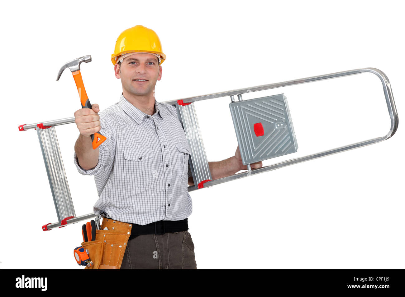 Artisan ladder slung over his shoulder Stock Photo - Alamy