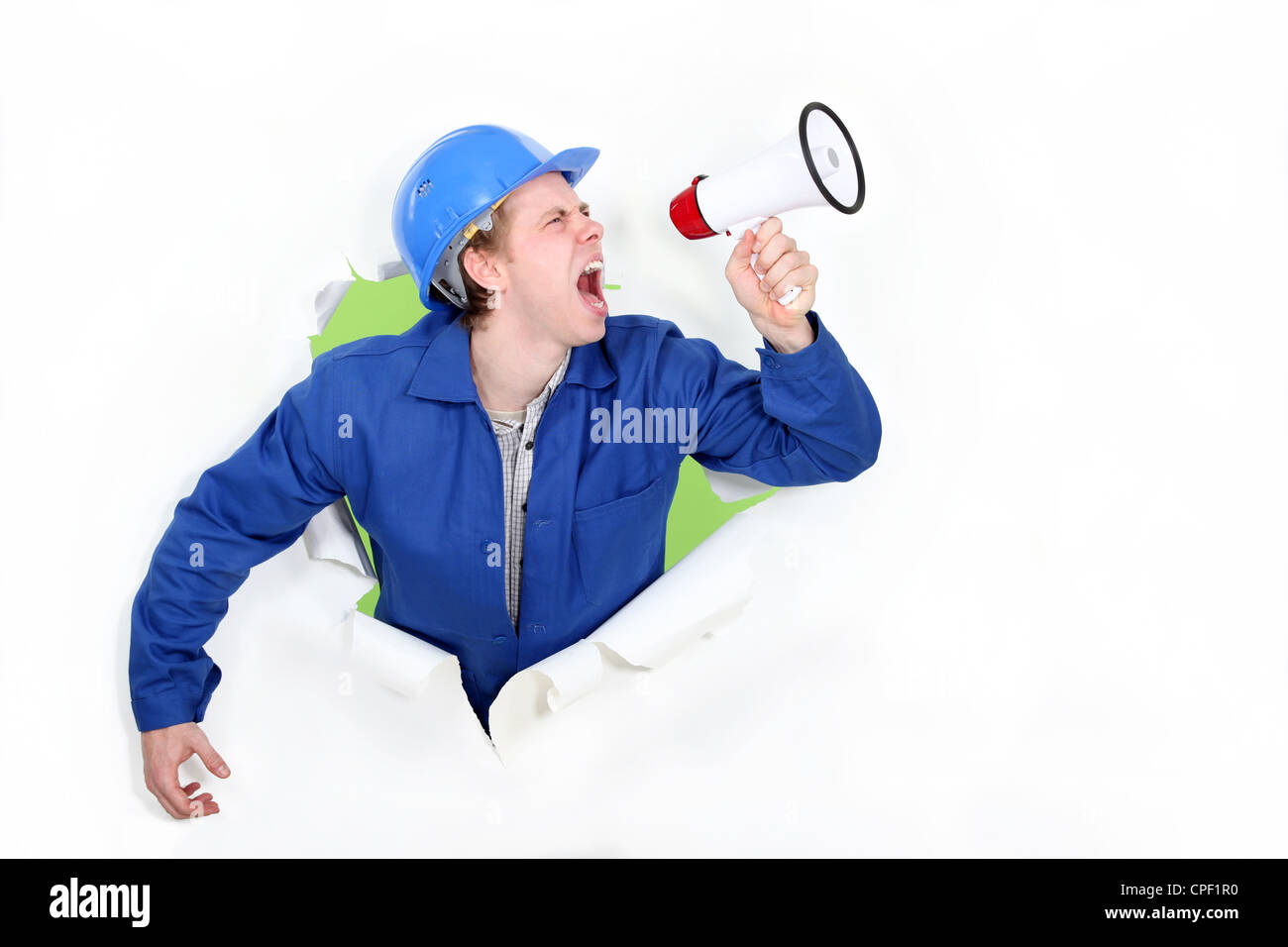 Man yelling through bullhorn hi-res stock photography and images - Alamy
