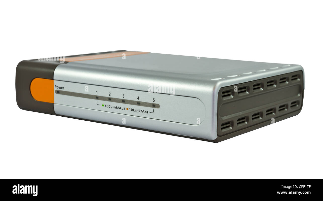 Ethernet switcher isolated on white background Stock Photo - Alamy