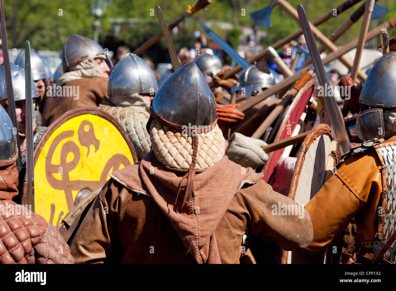 Group of warriors with shields Stock Photo - Alamy