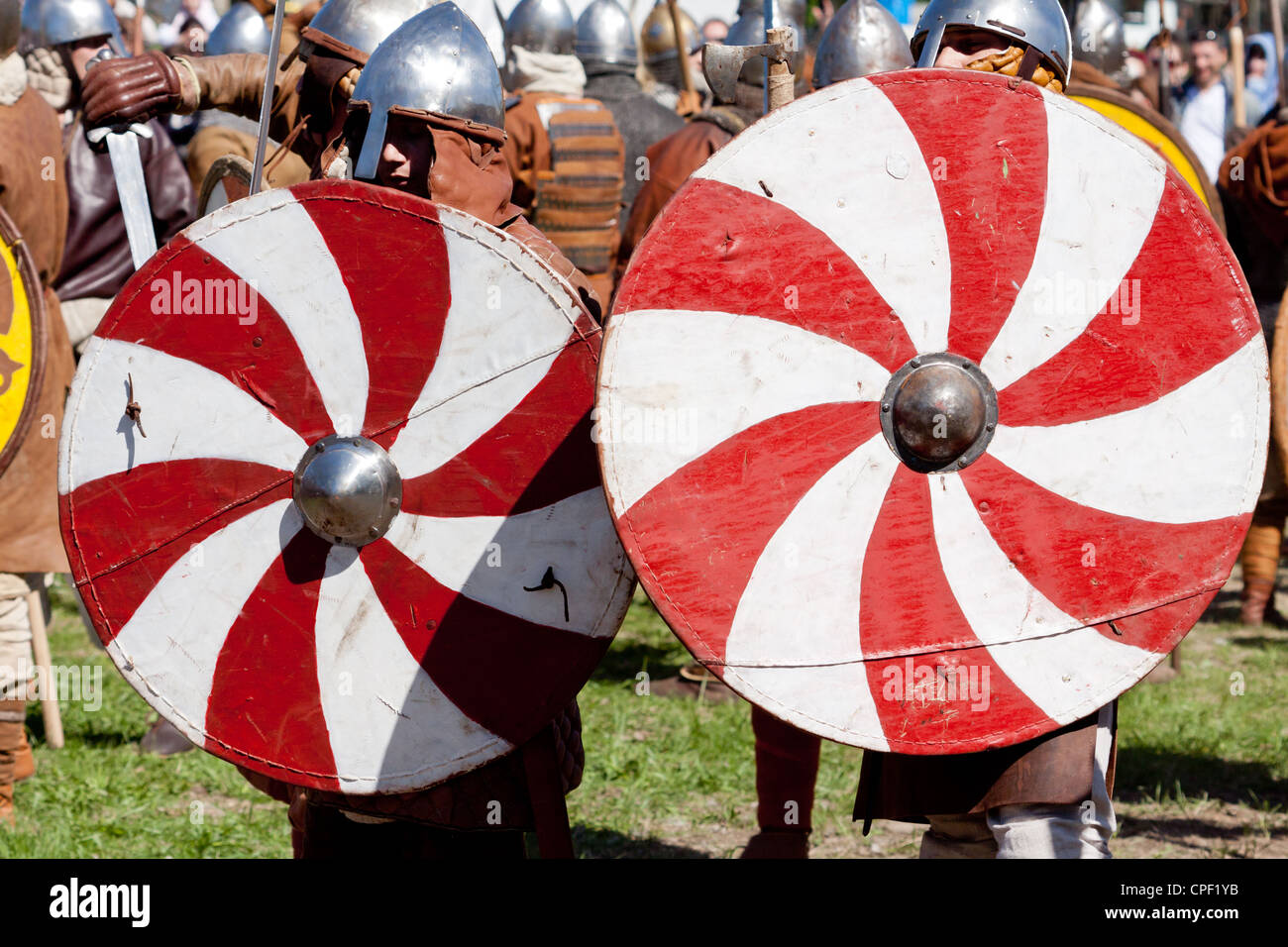 Two warriors with shields Stock Photo - Alamy