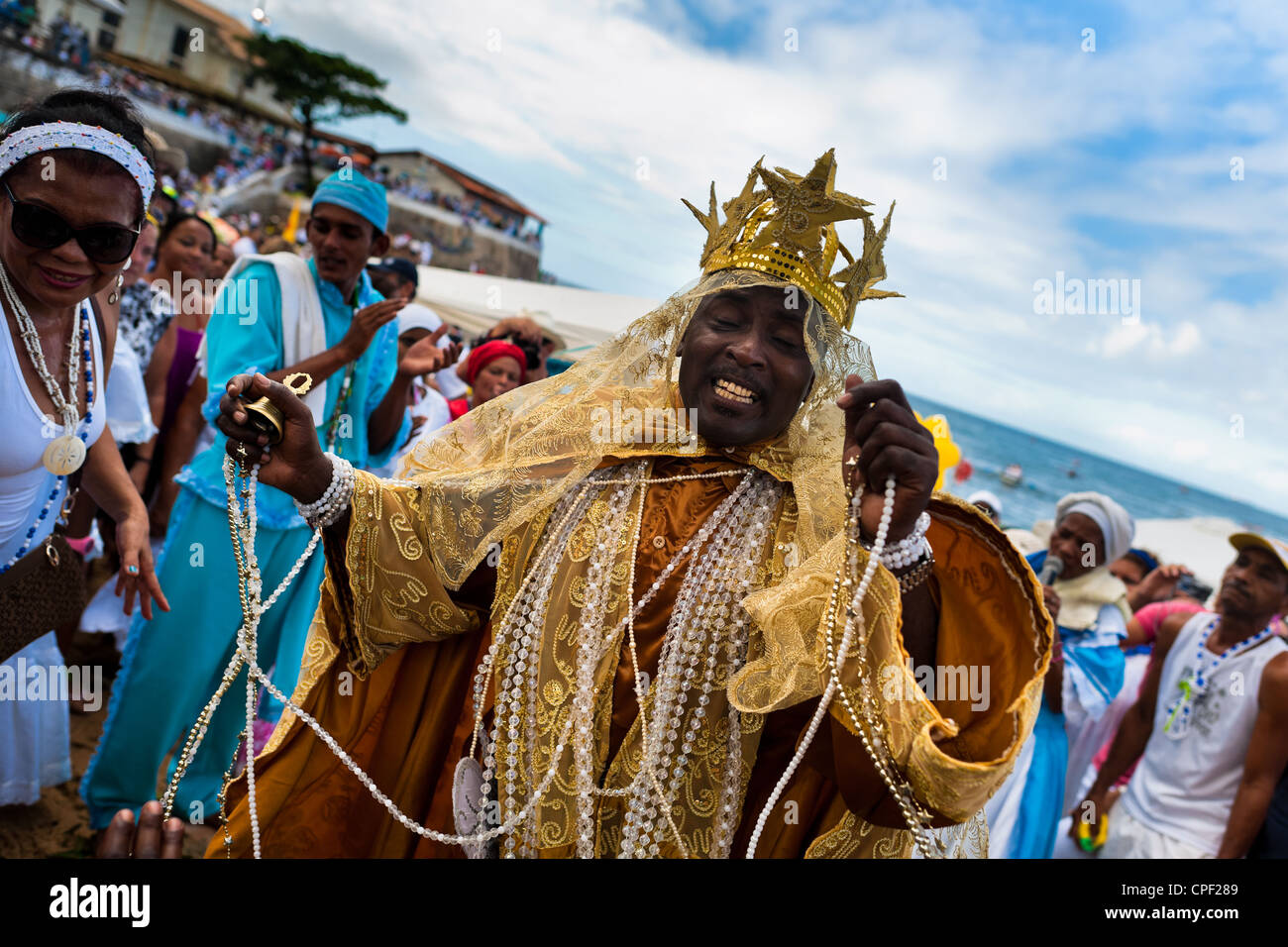 A Candomblé priest (babalorishá) dances during the ritual ceremony in ...