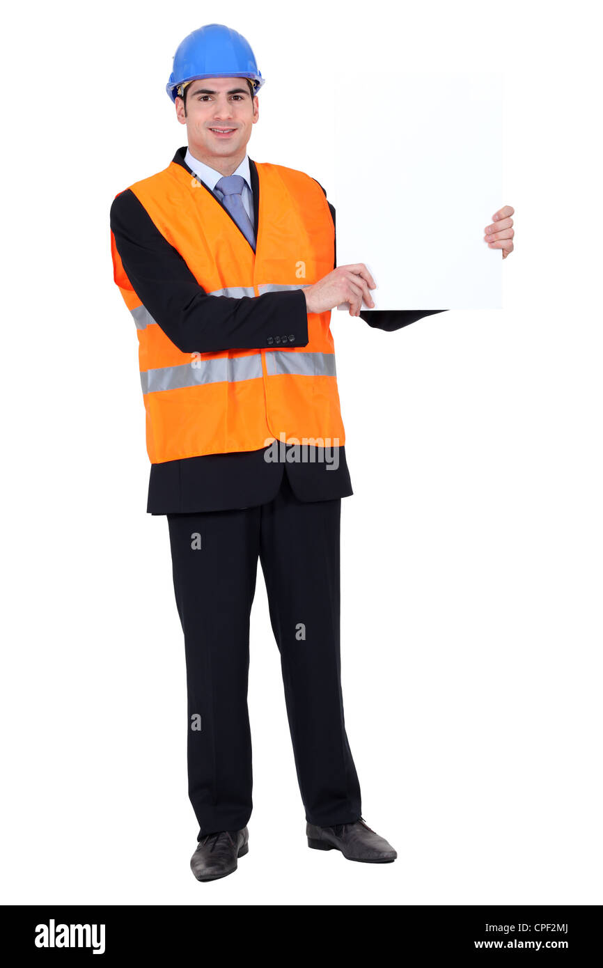 Construction worker poster showing white Stock Photo - Alamy