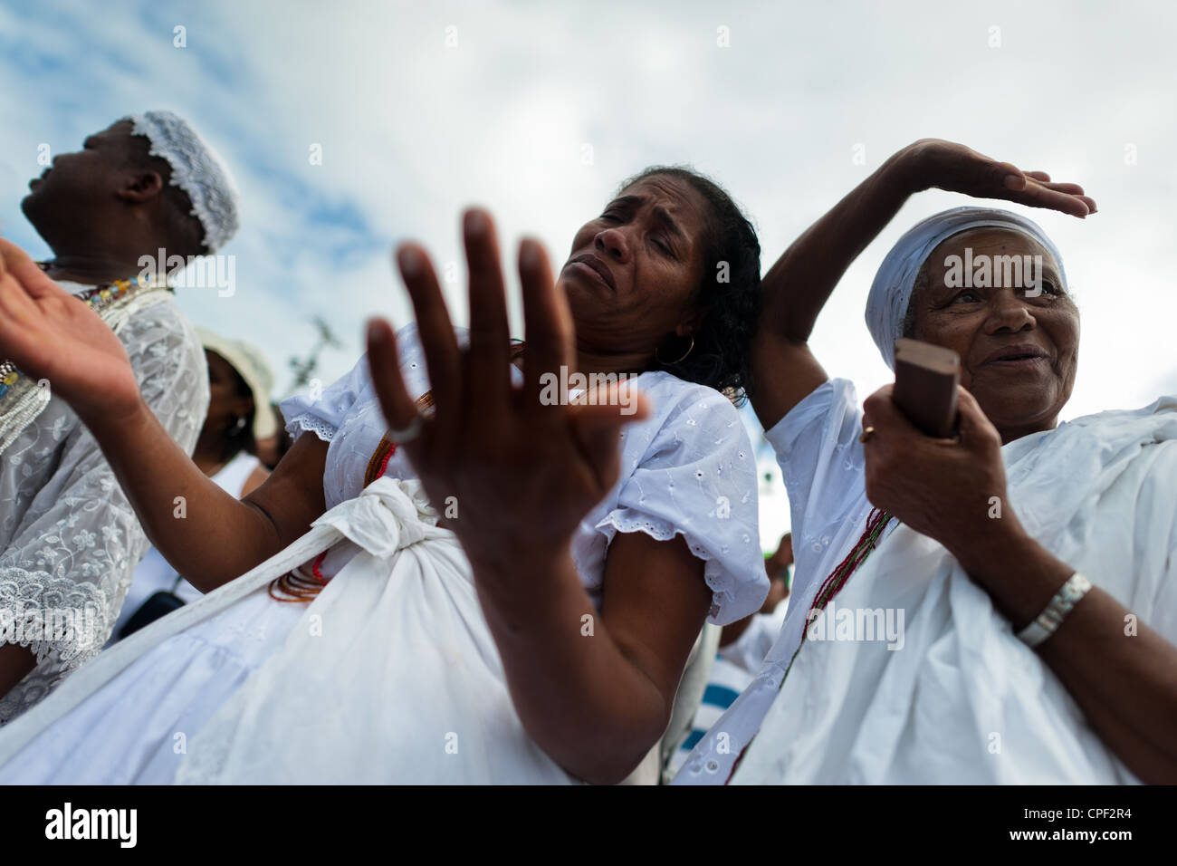 A Candomblé follower becomes possessed during the festival of Yemanjá ...