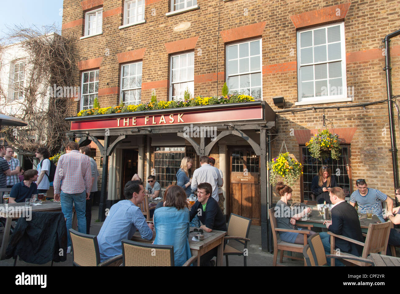 Beer garden of The Flask pub, Highgate, London, England, UK Stock Photo ...
