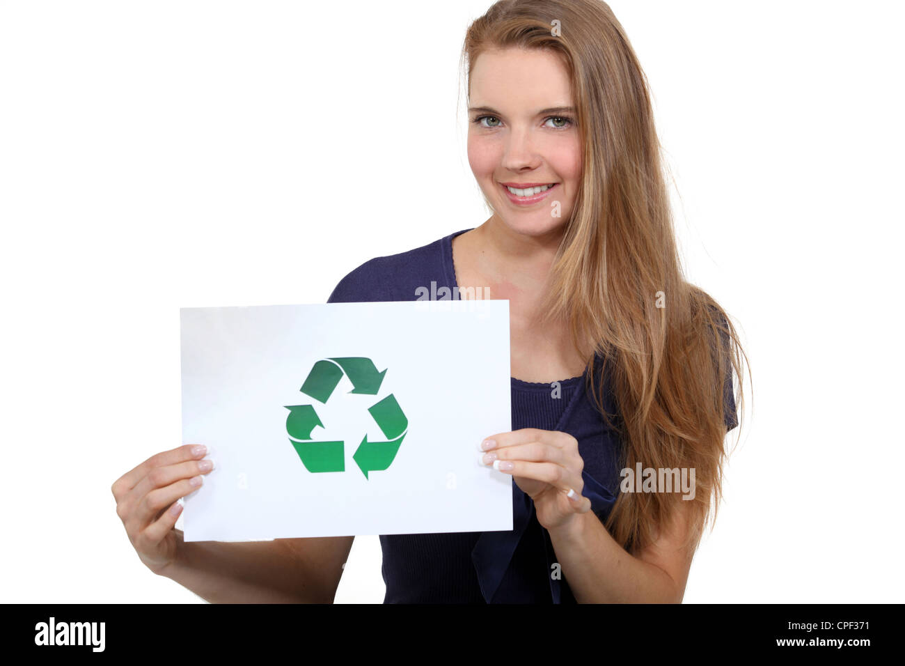 A woman promoting recycling Stock Photo - Alamy