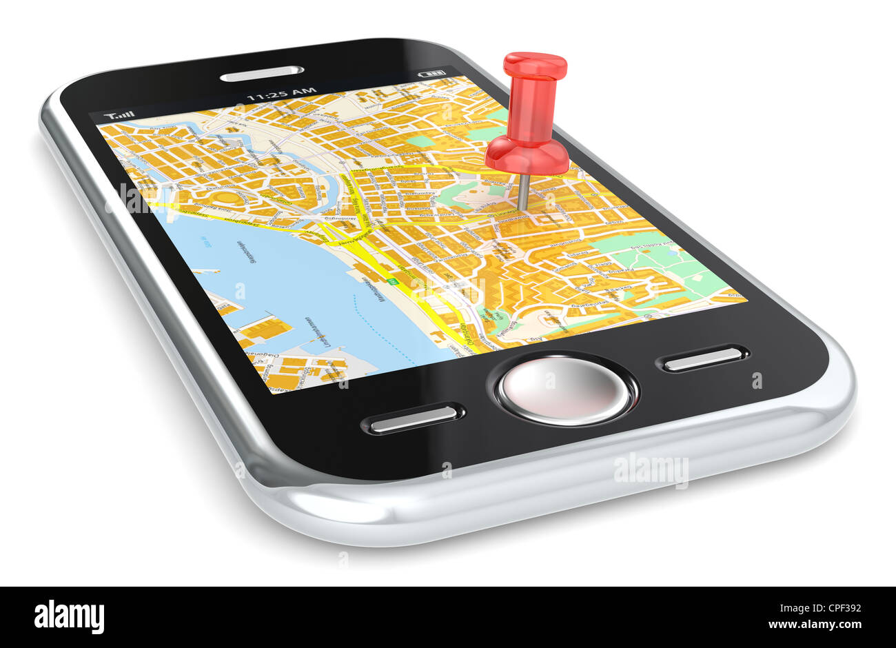 Black Smartphone with a GPS map. Red Pushpin Stock Photo - Alamy