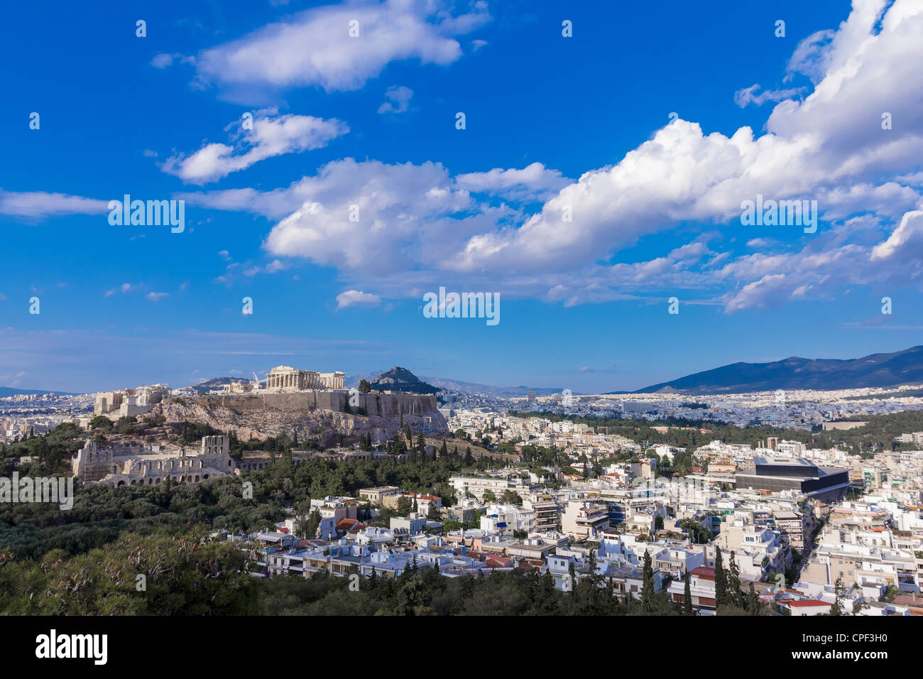 Parthenon, Odeum and Lycabetus in Greece Stock Photo - Alamy