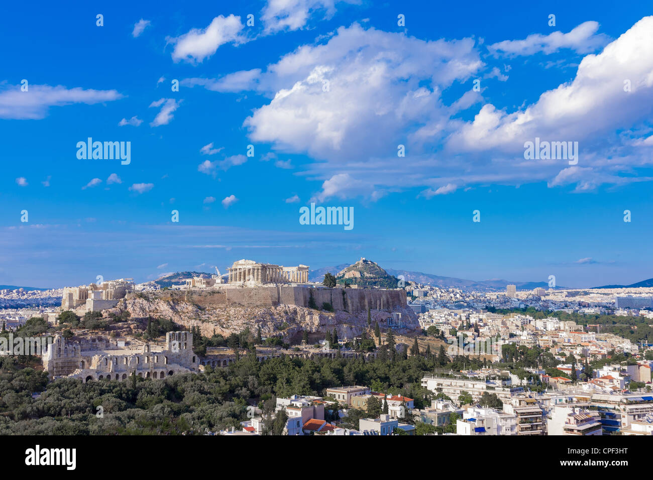Parthenon, Odeum and Lycabetus in Greece Stock Photo - Alamy