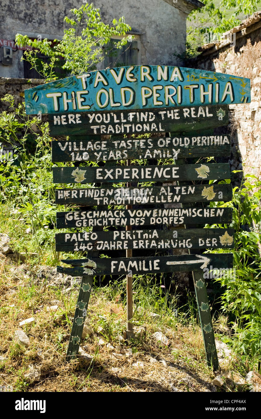 Sign for Greek taverna. Old Perithia, Corfu Greece Stock Photo - Alamy