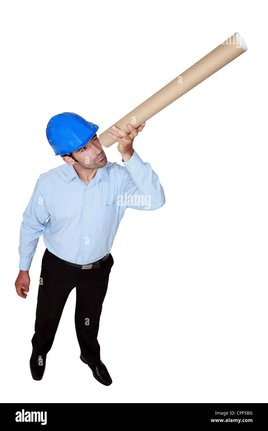Architect peering through cardboard tube Stock Photo - Alamy Architect peering through cardboard tube Stock Photo - Alamy
